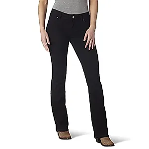 Wrangler Women's Western Mid Rise Stretch Boot Cut Jean, Black, 7W x 32L