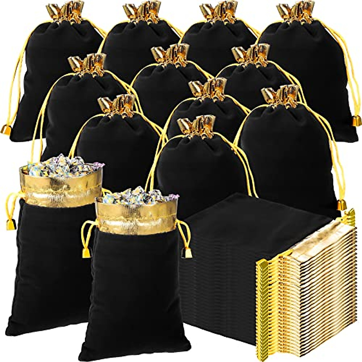 Riakrum 50 Pieces Velvet Bags Soft Jewelry Pouch with Drawstrings Velour Packaging Pouch Drawstring Velvet Present Bag for Candy Wedding Party Birthday Christmas Thanksgiving, 4.7 x 6.3 Inch (Black)