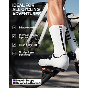 DANISH ENDURANCE 3 Pack Cycling Socks, Breathable Crew Bike Socks, Men & Women, Black, Medium