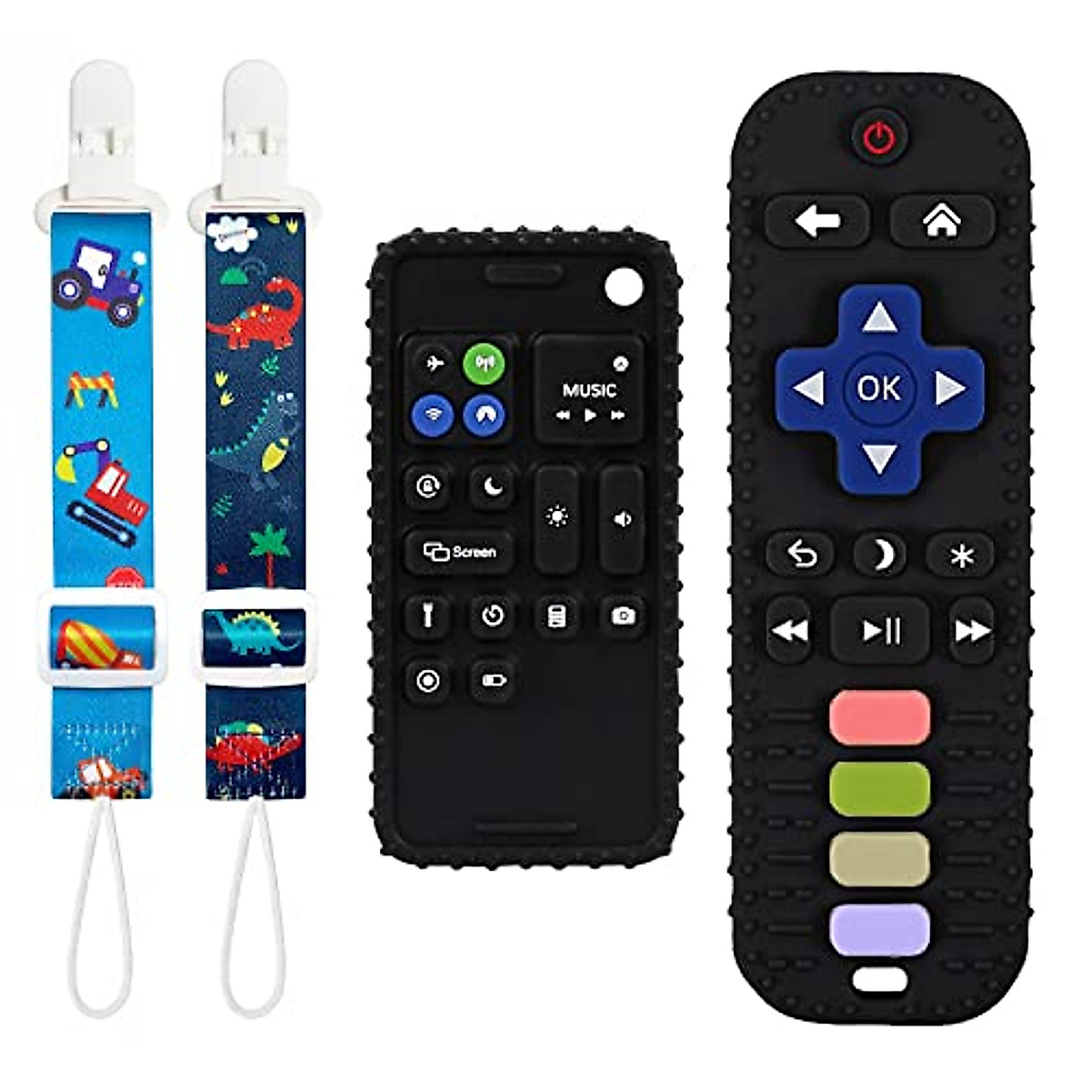 Kpblis Baby Teether Toys, 2 Pcs Remote Control Shape Teething Toys and Phone Shaped Teether for Baby, Silicone Teethers for Babies 6-12 Months, Early Educational Sensory Toy - Black,Black