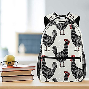 Retro Animal Chicken Pattern Large Backpack for Students School Bookbag