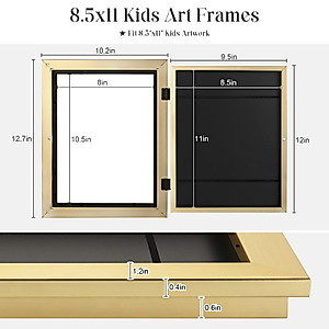 [2-Pack] Kids Art Frames, 8.5x11 Front Opening Kids Artwork Frames Changeable, Gold Artwork Display Storage Frame for Wall, Holds 50 Pcs, for 3D Picture, Crafts, Children Drawing, Hanging Art,