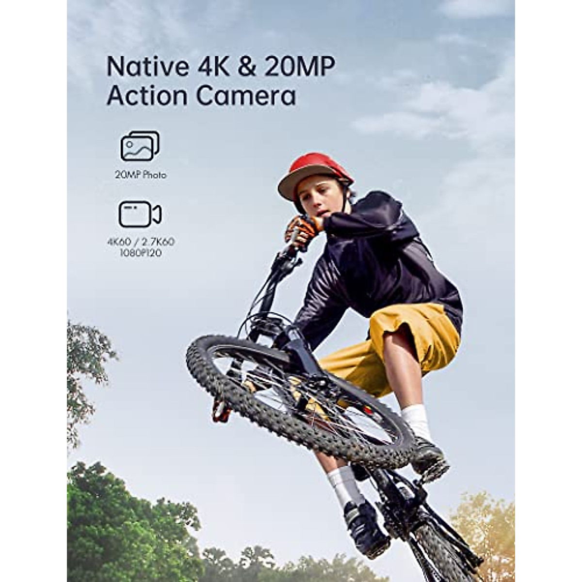 WOLFANG GA400 Action Camera 4K 60FPS Bare Metal Waterproof Underwater Camera 3.0 EIS Stabilization WiFi Helmet Camera (Remote Control, 2x1350mAh Batteries and Accessory Kit)