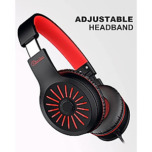 ELECDER i45 On-Ear Headphones with Microphone - Foldable Stereo Bass Headphones with No-Tangle 1.5M Cord, 3.5MM Jack, Portable Wired Headphones for School/Kids/Teens/Smartphones/Travel/Tablet - Red