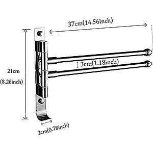 MOCOFO Double Towel Rack Swivel Towel Bar SUS304 Bath Towel Holder RV Swing Out Stainless Steel Bathroom Hand 2 Bars Space Saving Organizer Folding Arm Hanger Holder Wall Mount Polished Finish