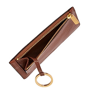 Fossil Women's Logan Leather Wallet Slim Minimalist Zip Card Case with Keychain, Brown (Model: SL7925200)