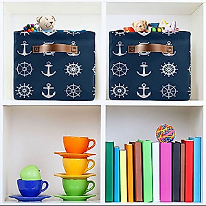 ALAZA Ship Wheel Anchors Foldable Storage Box Storage Basket Organizer Bins with Handles for Shelf Closet Living Room Bedroom Home Office 1 Pack