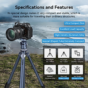 SmallRig AP-02 Lightweight Travel Tripod, 63" Camera Tripod with Compact Unconventional Center Column, 360° Ball Head, QR Plate, Travel Bag, Load up to 17.6 lbs / 8 kg, for Most DSLR Cameras -4222