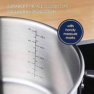 Rachael Ray Professional Stainless Steel Stockpot with Lid, Compatible with All Cooktops, Induction Ready, Dishwasher Safe, 6 Quart Stock Pot