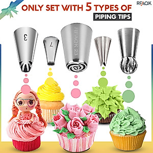 RFAQK 150PCs Russian Piping Tips Complete Set - Cookie Cupcake Cake Decorating Kit includes Numbered Piping Tips (24 Icing Tips+25 Russian Tips+7 Ruffle Tips+Ball Tip+41 Pastry Bags+EBook+Booklet)
