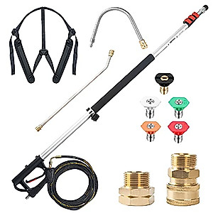 Xiny Tool 19 FT Pressure Washer Telescoping Extension Wand 4000 PSI, Maximum Telescoping Length of 19 Ft including 2 x 1/4 inch Wands, 2 Adapters, 5 Nozzle Tips and Belt for Pressure Washers