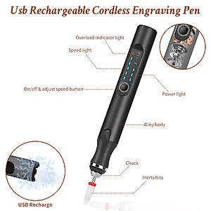 Engraving Pen with 37 Bits, USB Rechargeable Cordless Etching Engraving Tool, Portable DIY Rotary Engraver for Jewelry Wood Glass Stone Carving