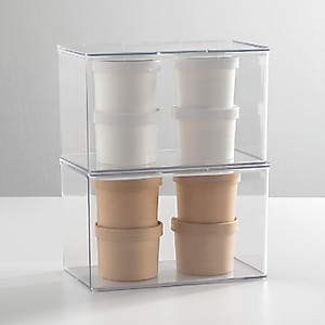 mDesign Plastic Kitchen Pantry and Fridge Storage Organizer Box Containers with Hinged Lid for Shelves or Cabinets, Holds Food, Snacks, Canned Drinks, Seasoning, Lumiere Collection, 2 Pack, Clear