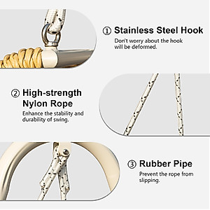 Domi Outdoor Patio Porch Swing, 2-Seat Hanging Swing Chair with Thickened Cushions and Pillow, Rattan Porch Swing Chair Outdoor Hammock Chair for Porch, Backyard, Garden