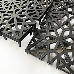 smabee 12 Pack Interlocking PVC Non-Slip Tile Drainage Mat 11.75" x 11.75" for Drain Pool Kitchen Deck Patio Boat Snowflake Shape (Black)