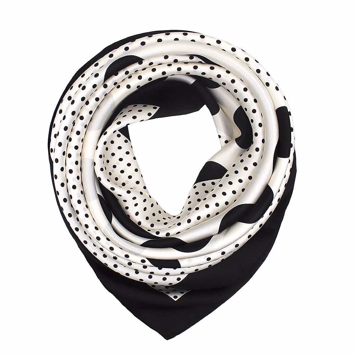 ANDANTINO 100% Pure Mulberry Silk Scarf 35" Large Square Lightweight Headscarf –Women’s Hair Wraps-With Gift Packed (Black&White Polka Dots)