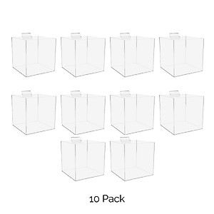 Marketing Holders 10 Pack 4" Slatwall Retail Bin Clear Acrylic Merchandise Storage Organizer Bulk Product Dump Box Single Pocket Square Caddy for Retail Stores and Service Centers