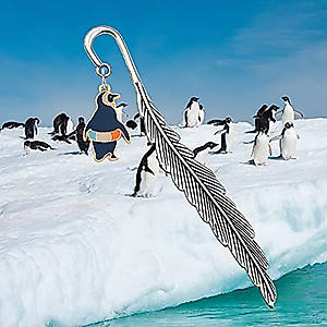 WSNANG Penguin Bookmarks Metal Feather Bookmark Book Markers Penguin Book Lover Gifts for Reader Bookworm Gifts (Silver)