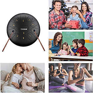 EGMI Tongue Drum 10 Inch 11 Note Percussion Instrument Tank Drum with Mallets Mallet Bracket Cleaning Cloth Finger Picks Music Book Sticker Notes Travel Bag, Portable for Concert Yoga (Silver)