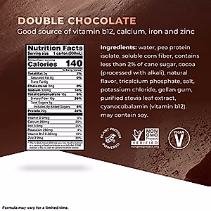 Evolve Plant Based Protein Shake, Double Chocolate, 20g Vegan Protein, Dairy Free, No Artificial Sweeteners, Non-GMO, 10g Fiber, 11oz, (4 Pack)