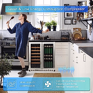 ICEJUNGLE Wine and Beverage Refrigerator-68 Bottle Wine Cooler- Dual Zone, Stainless Steel, Built-In/Freestanding, Adjustable Shelves & Digital Temperature Display, Low-Noise - 30 Inch