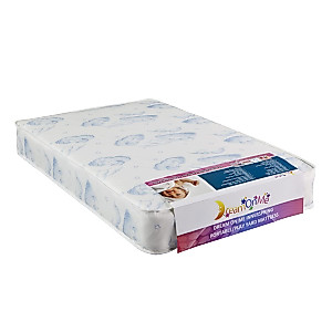 Star-Burst 3' Spring Coil Portable Crib MattressIWaterproofIGreen Guard Gold CertifiedI10 Years Manufacture WarrantyIDual-Sided MattressI Vinyl CoverIMade In The U.S.AIMini Crib Mattress, Crib, White/ Blue