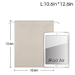 colmeguna 10 Pack 11x13 inch Reusable Produce Bags, Handmade Unbleached Cotton and Linen Fabric Bags with Drawstrings for Shopping & Storage Vegetable Bread Accessories (Large)