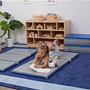 ECR4Kids Premium Folding Rest Mat, 3-Section, 1in, Sleeping Pad, Blue/Grey, 5-Pack