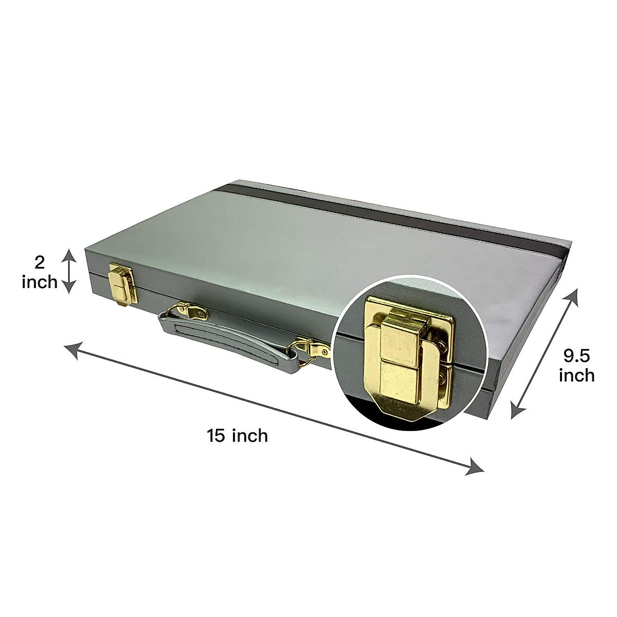 Sun Flair Backgammon Sets for Adults Kids 15 Inch, Folding Classic Board Game with Premium Leatherette Case, Smart Tactics, Best Strategy, Tip Guide Enclosed, Gray and Black 136M-5