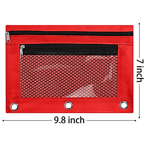 Antner Binder Pencil Pouch for 3 Ring Binder, 2 Pack 3 Ring Binder Pencil Pouches Double Zipper Pencil Case Cosmetic Bag, Red