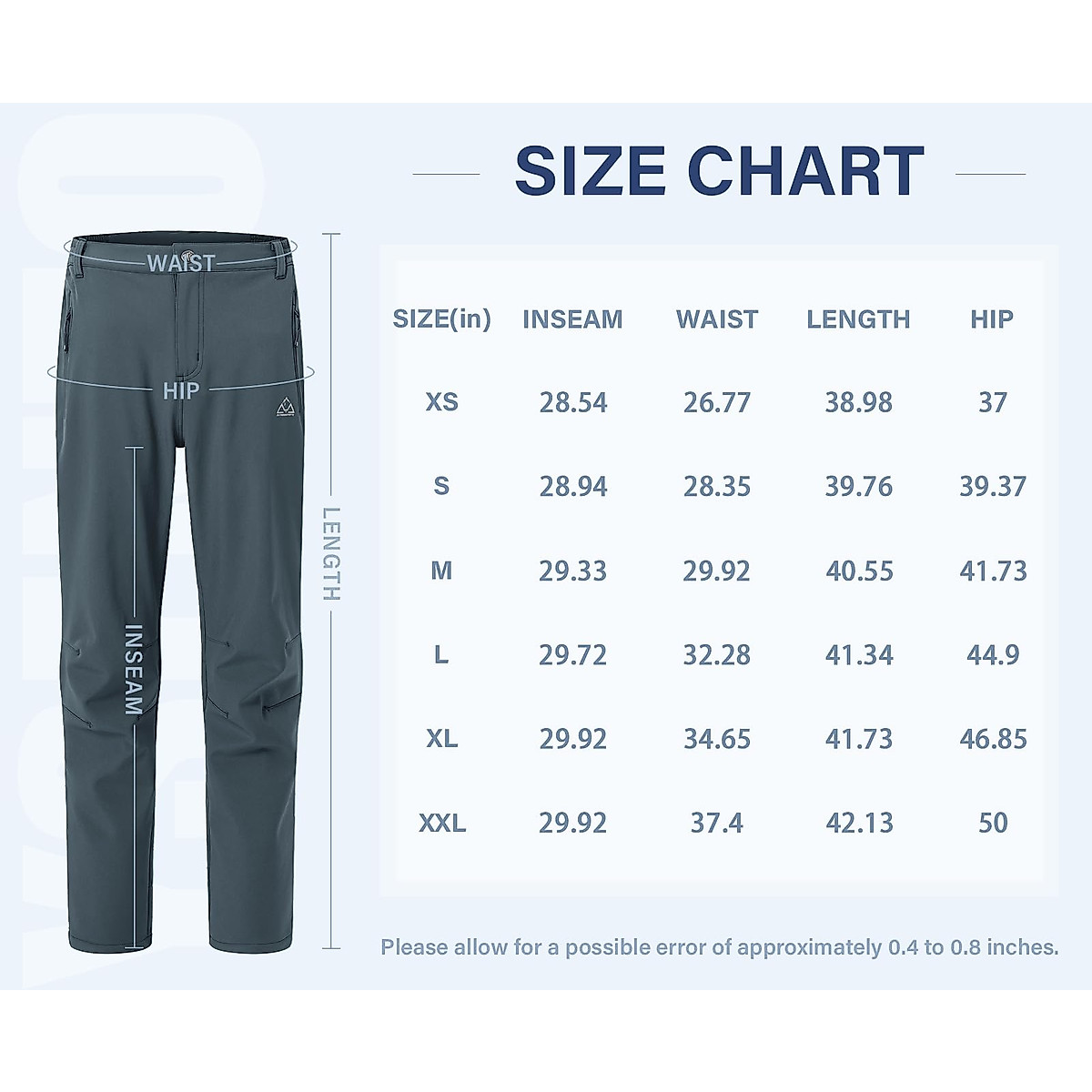 YSENTO Women's Snow Ski Waterproof Fleece Lined Pants Insulated Softshell Hiking Mountain Pants Grey Size XL