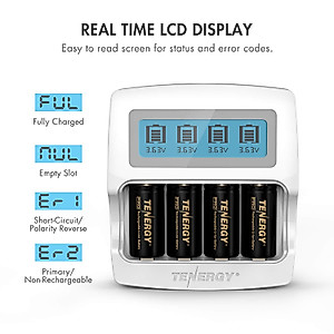 Tenergy Arlo Certified Premium Battery Charger with LCD ONLY for Tenergy Arlo Battery 3.7V 750mAh/650mAh Li-ion RCR123A Rechargeable Batteries, UL Listed, CE, and FCC Certified