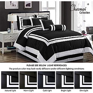 Chezmoi Collection 7-Piece Caprice Black/White Square Pattern Hotel Bedding Comforter Set, California King