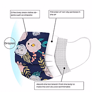 Wtosuhe 3-Ply Floral Disposable FaceMask with Spring Flower Printed Designs, 50 Pack Adults Spring Breathable FaceMasks with Nose Wire for Women Men