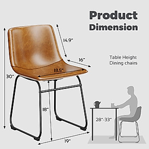 Aowos Dining Chairs Set of 4, 18 Inch Modern Armless Dining Chair with Back, Faux Leather Kitchen Dining Room Chair with Metal Legs for Home, Bistro Coffee Shops (Brown)