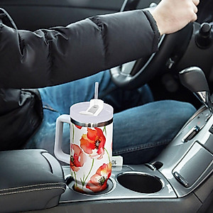 FENOCHE Poppy Flower Floral 30 oz Tumbler Insulated Cups Stainless Steel Water Bottle with Handle Lid and Straw Tumblers for Car Cup Holder