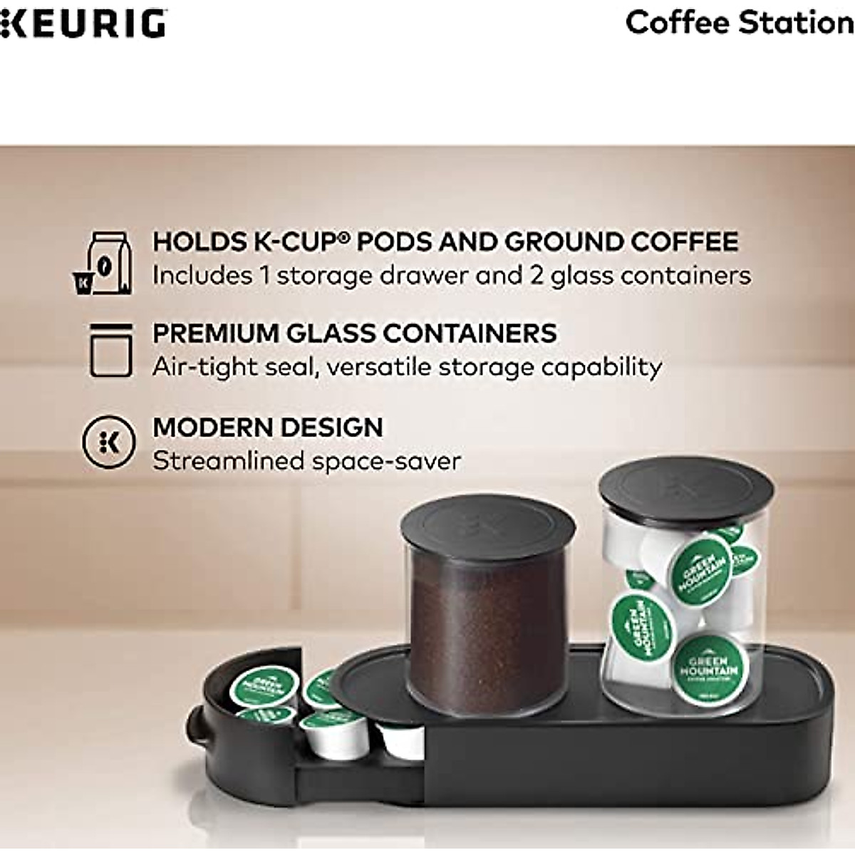 Keurig K-Mini Plus Coffee Maker, Single Serve K-Cup Pod & Keurig K-Cup Pod & Ground Coffee Storage Unit