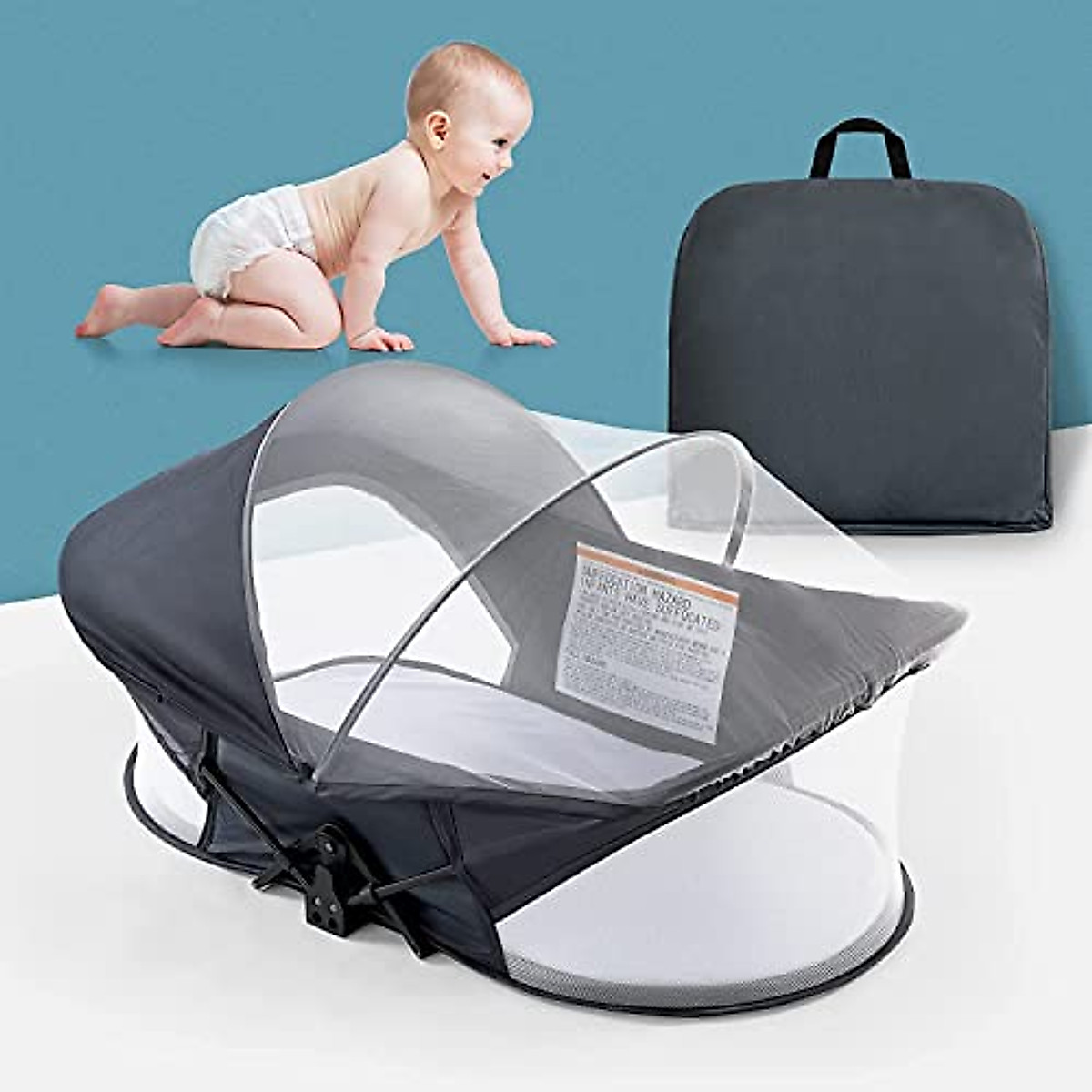 Baby Travel Bassinet Portable Bassinet-Mini Travel Crib Infant Travel Bed with Mosquito Net and Canopy Lightweight Washable Foldable