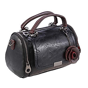 TENDYCOCO Crossbody Bag Boston Barrel Handbag with Flower Pendant for Women (Black)