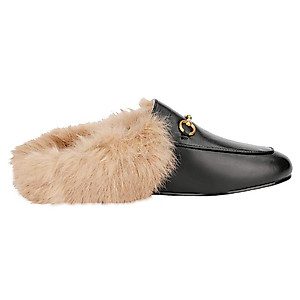 Fur Mules for Women Leather Low Heel Loafers Pointed Toe Rabbit Furny Mule Flats Backless Slides
