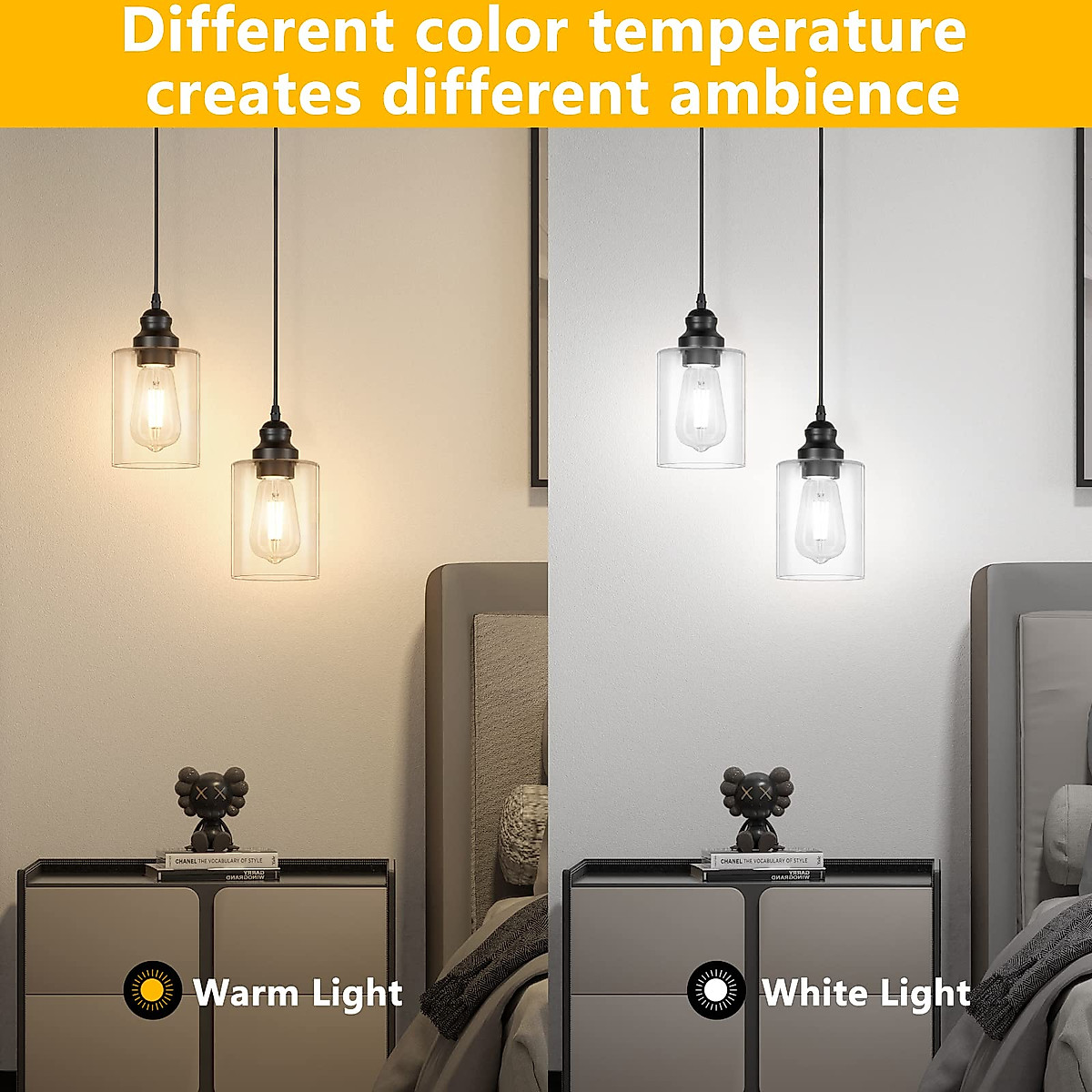 Licperron 3 Pack Hanging Pendant Lighting Fixtures, Adjustable Black Hanging Ceiling Lamp with Clear Glass Shade, Modern Pendant Light for Kitchen Island, Dining Room, Bedroom, Hallway