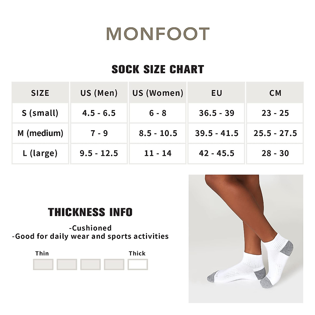 MONFOOT Women's and Men's 6 Pairs Daily Cushion Comfort Fit Performance Quarter Socks Large, multipack