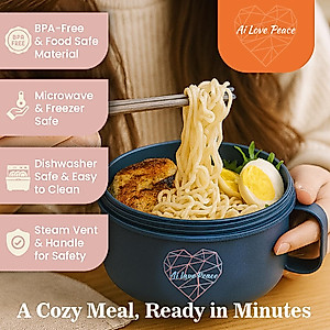 AI LOVE PEACE Microwave Ramen Bowl Set Noodle Bowls With Lid Speedy Ramen Cooker In Minutes BPA Free and Dishwasher Safe For Office College Dorm Room Instant Cooking (Pink)