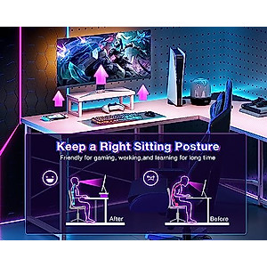 ODK L Shaped Gaming Desk, 51 Inch Computer Desk with Monitor Stand, PC Gaming Desk, Corner Desk Table for Home Office Sturdy Writing Workstation, Carbon Fiber Surface, Pink…