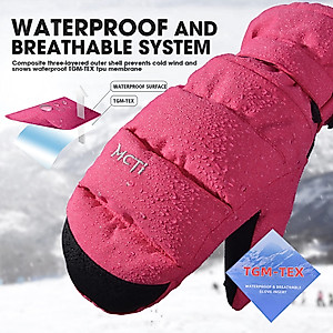 MCTi Ski Mittens Women's Snow Mitten Touch Screen Waterproof Insulated Quilted Mitts with Hidden Zipper