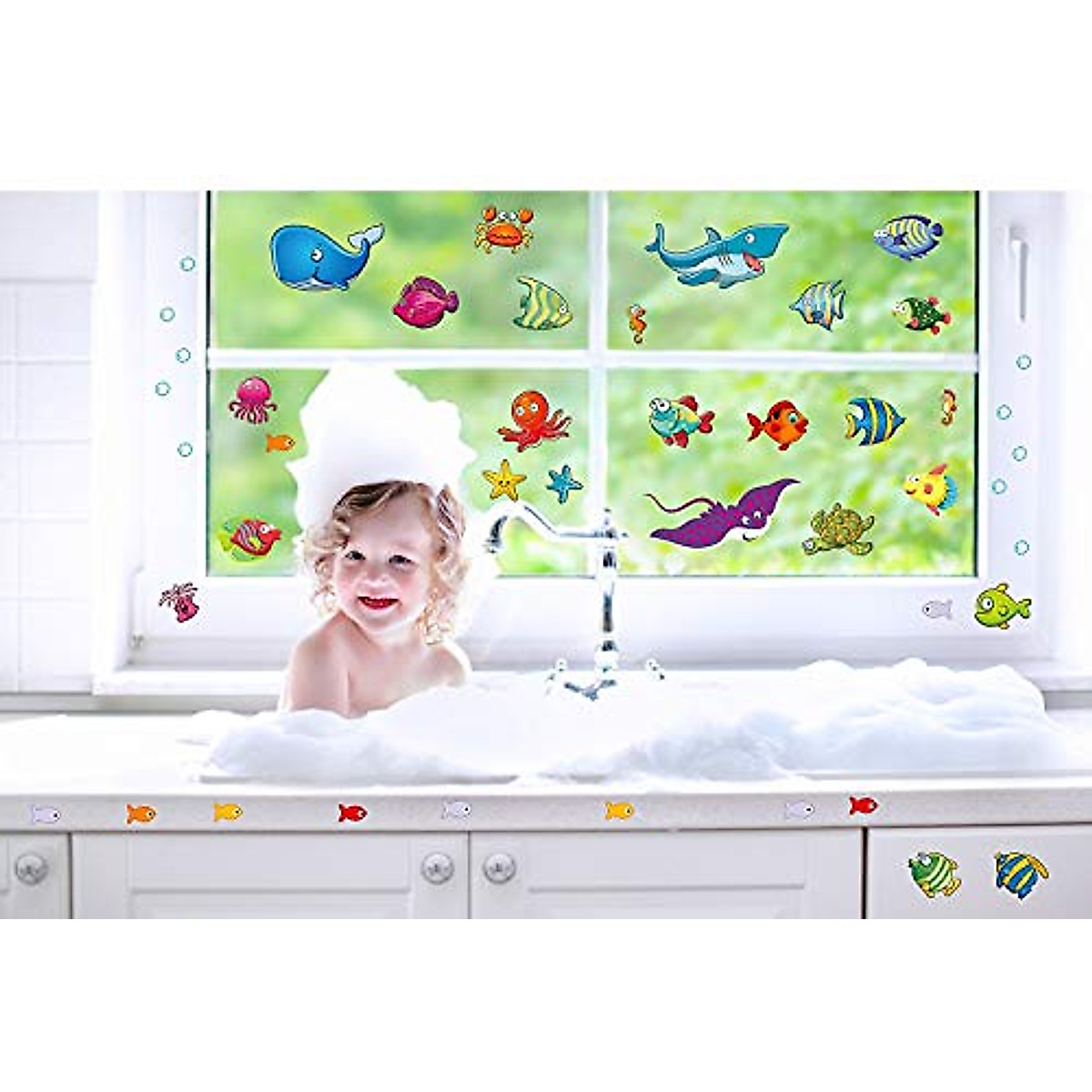 122 Pcs Under The Sea Fish Wall Decals for Kids and Toddlers' Bathroom and Nursery, Easy Peel and Stick Stickers with Turtles, Dophins, Corals, and More, Removable Ocean Themed Décor