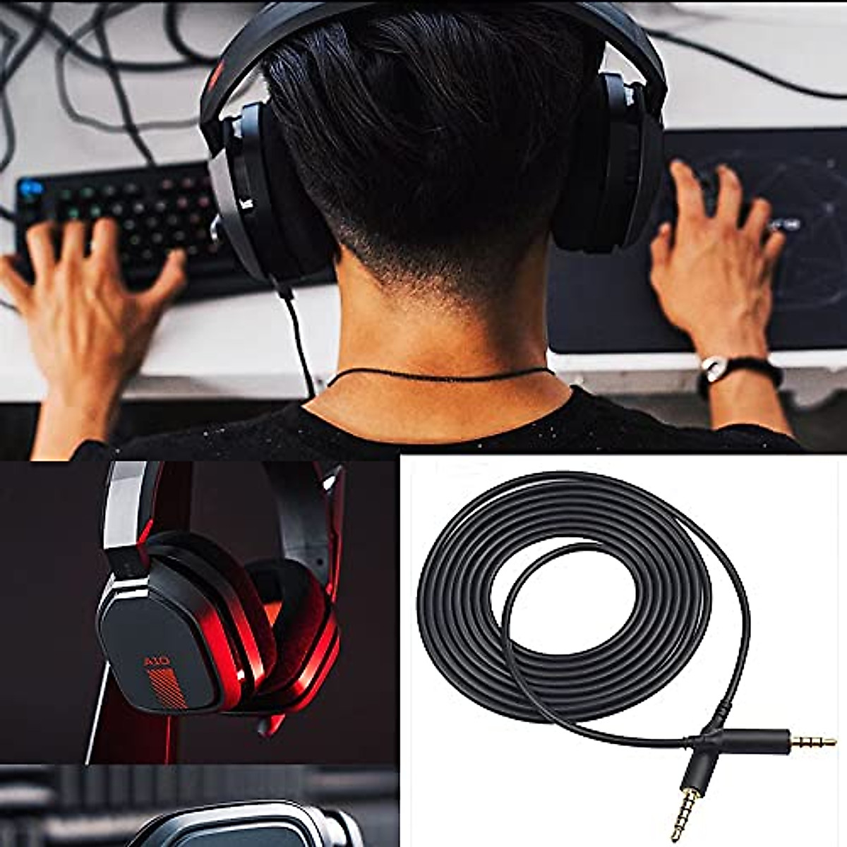 Learsoon Replacement Astro A10 A40 Gaming Headset Audio Talkback Chat Cable Compatible with Playstation 4 PS4, MixAmp, PC Gaming and Smartphone (Black)