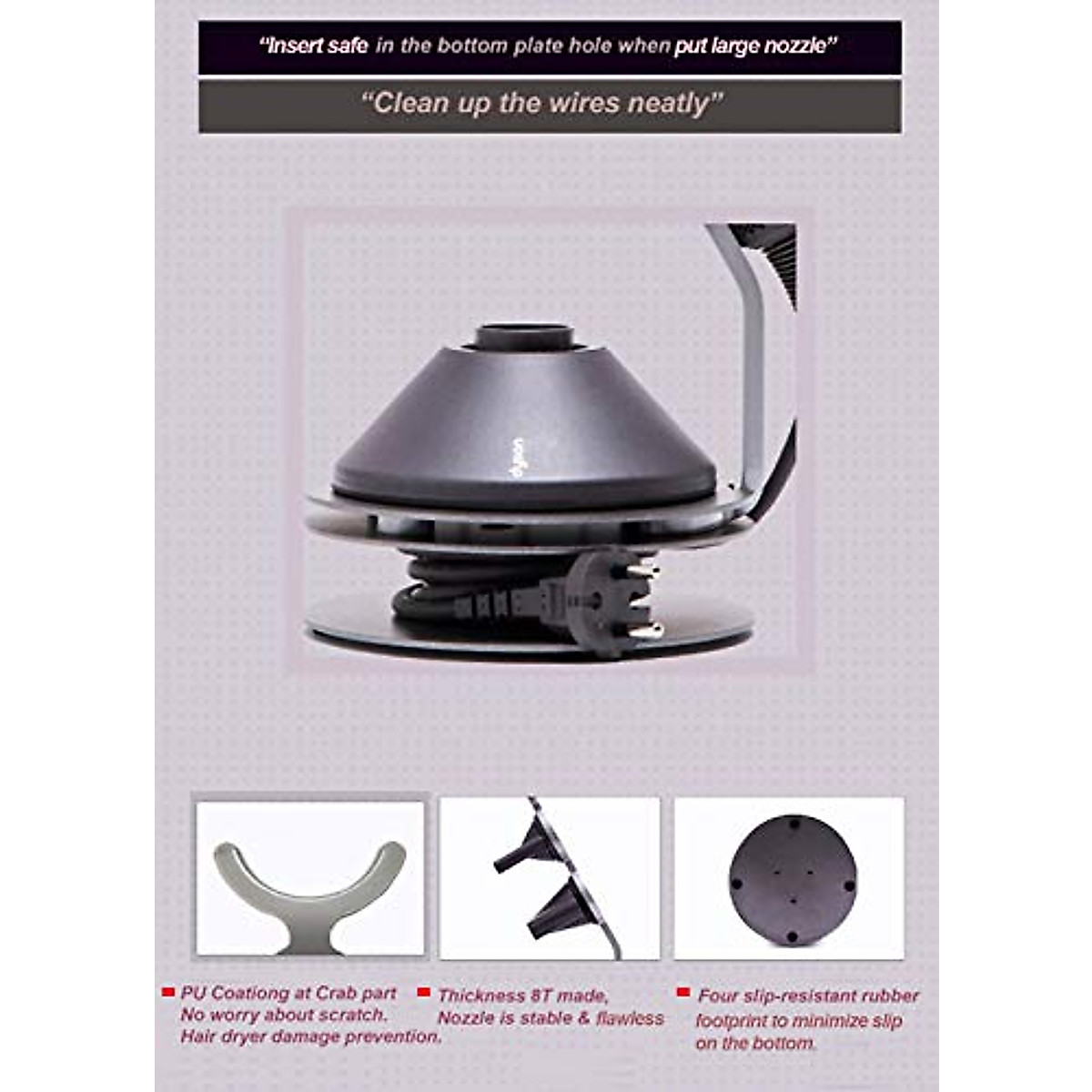 Supersonic Hair Dryer Premium Stand Holder ( Crab part : PU Coating) with Veil Cord Stand Organizer arrangement, Invisible Wire Storage Bathroom & Bedroom Stand Holder [Upgrade]