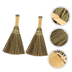 Amosfun 2pcs Miscanthus Small Broom AWN Mini Craft Brooms Wizard Broom Mini Cleaning Broom Tabletop Decor Miniature Artificial House Broom Cleaning Supplies Dark Brown Dried Miscanthus