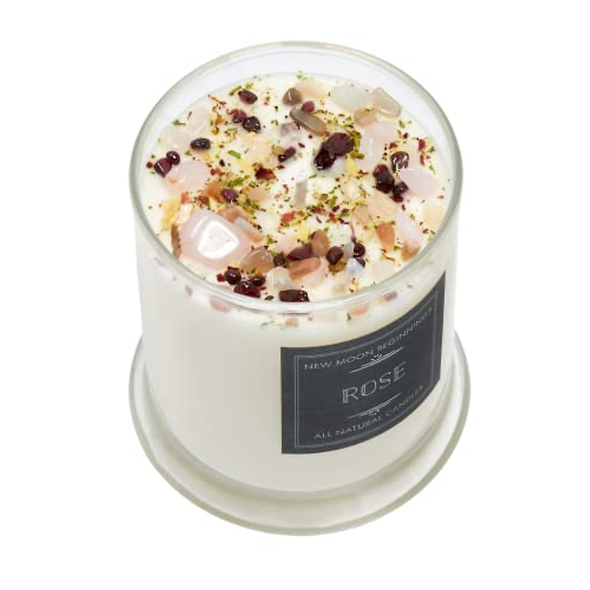 Rose Candle by New Moon Beginnings - Floral Scented Candle - Dried Flower & Crystal Candles - Love Candle - All Natural Soy Candle